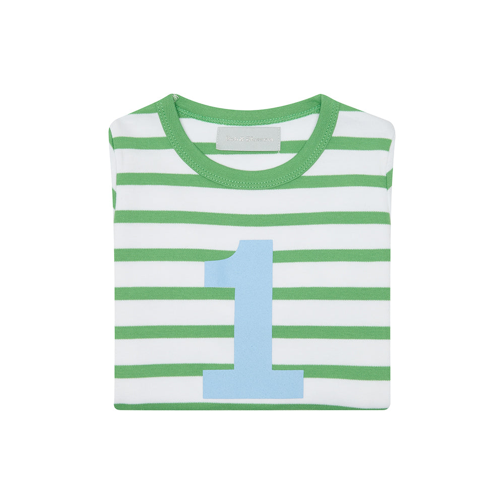 Grass Green & White Breton Striped Number 1 T Shirt | Bob & Blossom ...