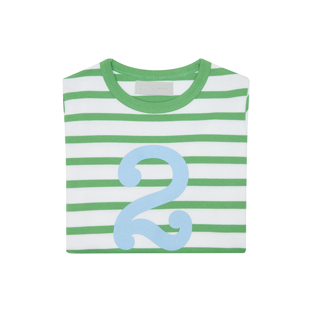 Grass Green & White Breton Striped Number 2 T Shirt | Bob & Blossom ...