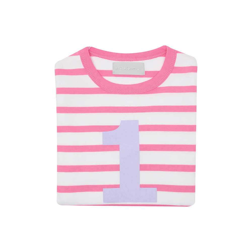Hot Pink & White Breton Striped Number 1 T Shirt | Bob & Blossom ...