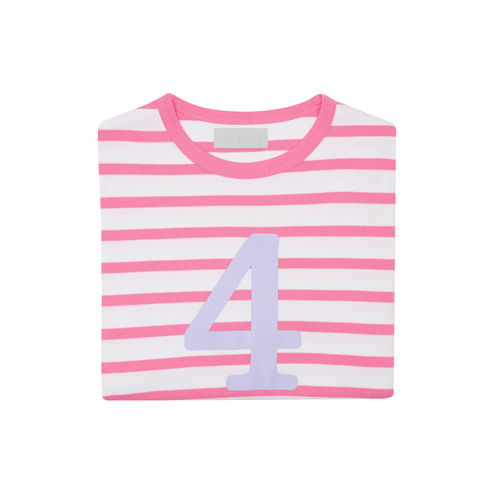 Hot Pink & White Breton Striped Number 4 T Shirt | Bob & Blossom ...