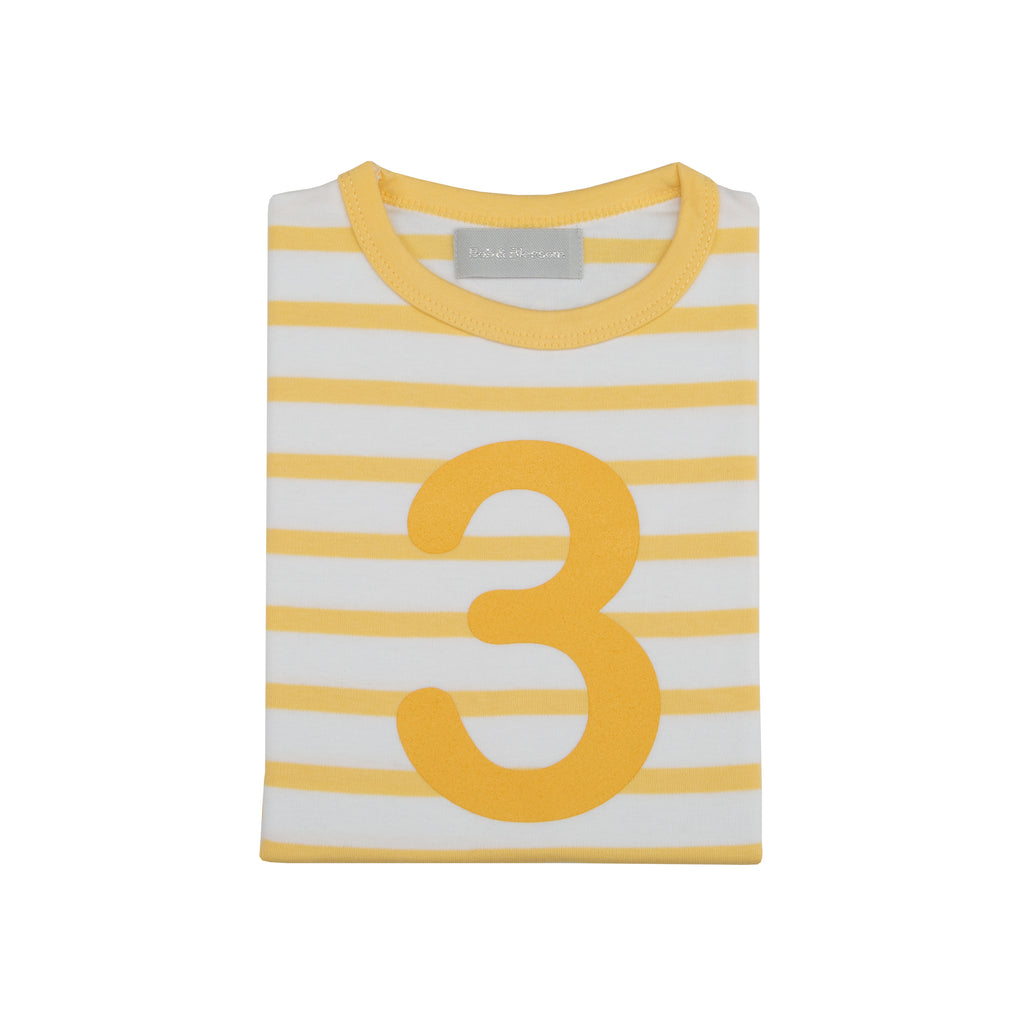 Buttercup & White Breton Striped Number 3 T Shirt | Bob & Blossom ...