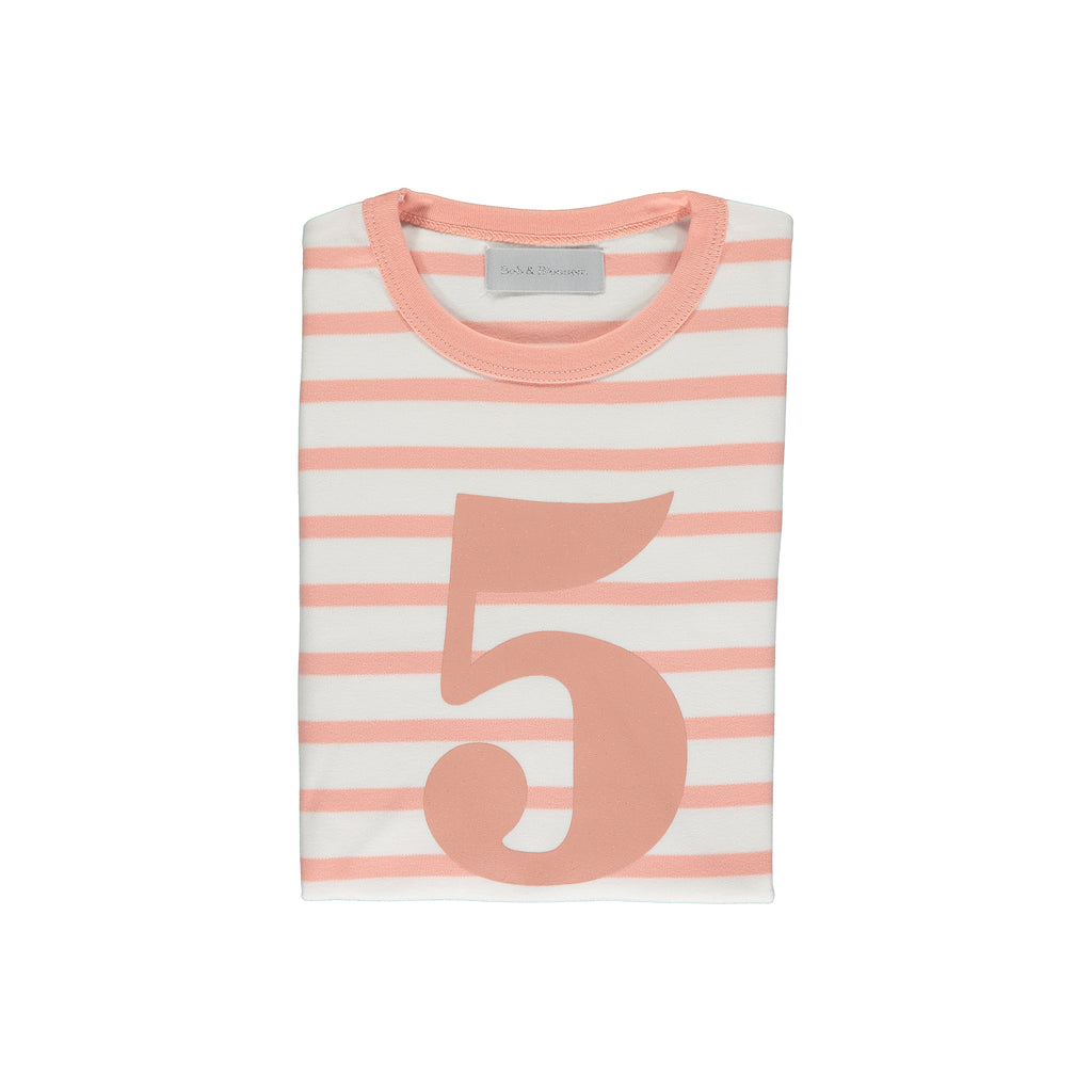 Shrimp & White Breton Striped Number 5 T Shirt | Bob & Blossom ...