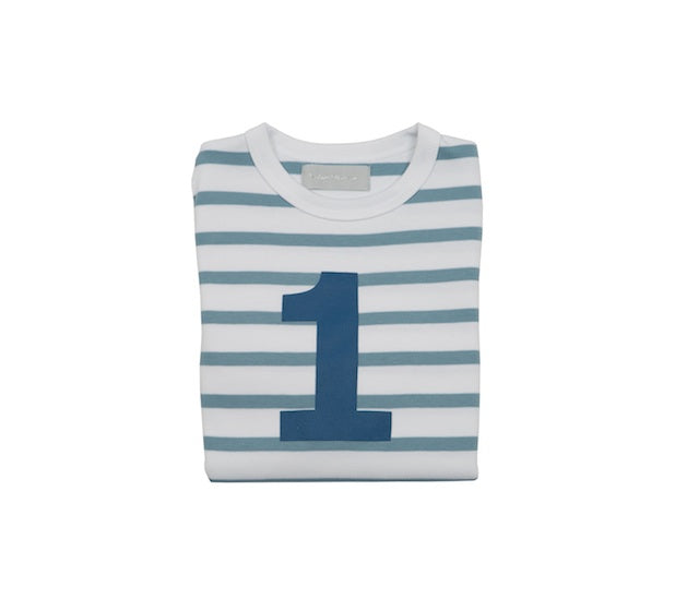 Ocean Blue & White Breton Striped Number 1 T Shirt | Bob & Blossom ...